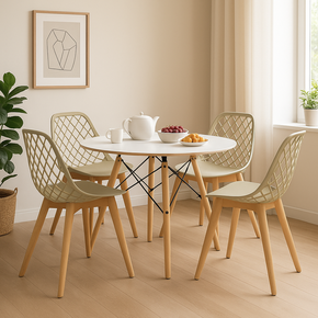 Conj Mesa Eames 90Cm Redondo Com 4 Cad Kayla Wood TP Branco - Fendi